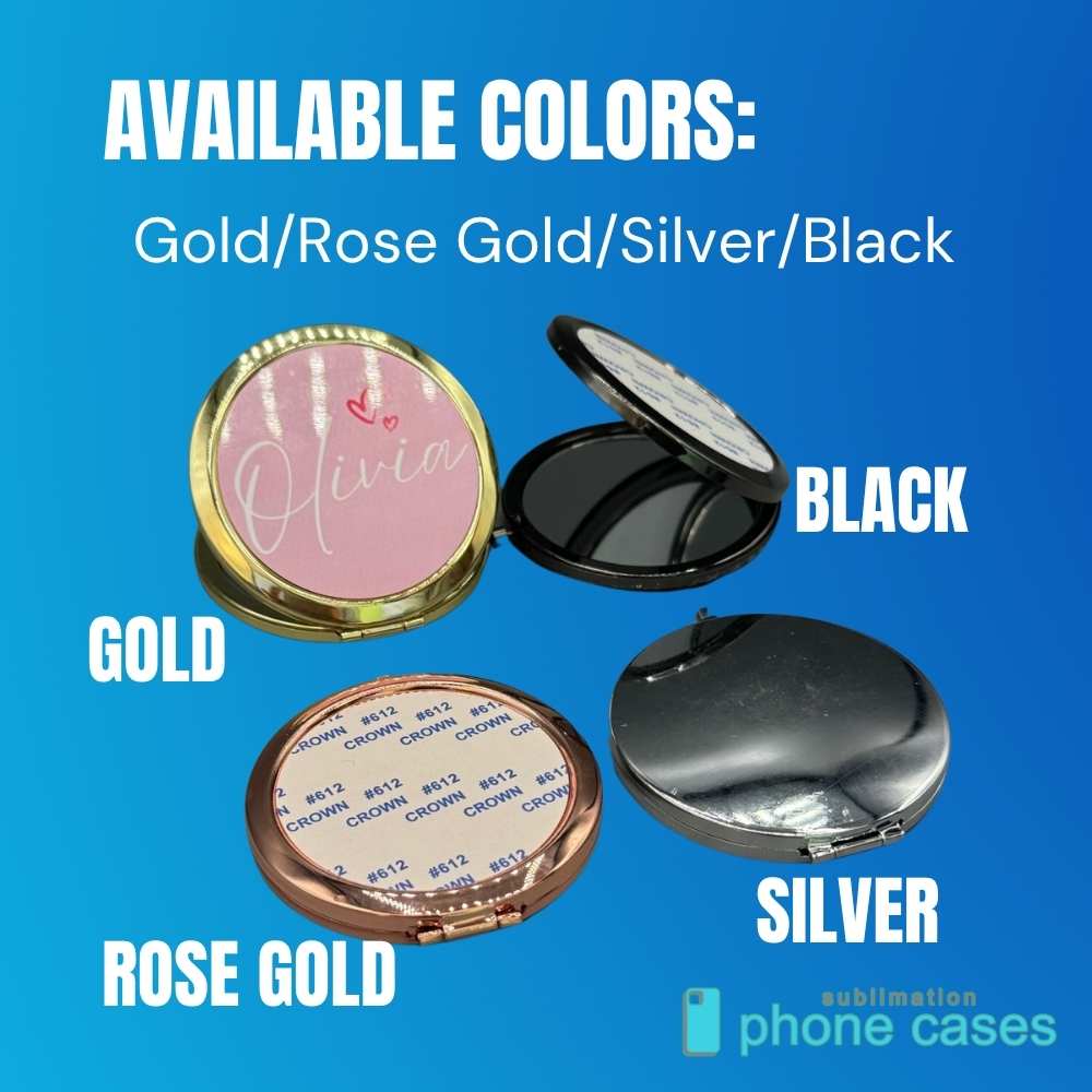 Round Compact Mirror Sublimation Blanks – Gold, Rose Gold, Silver, and ...